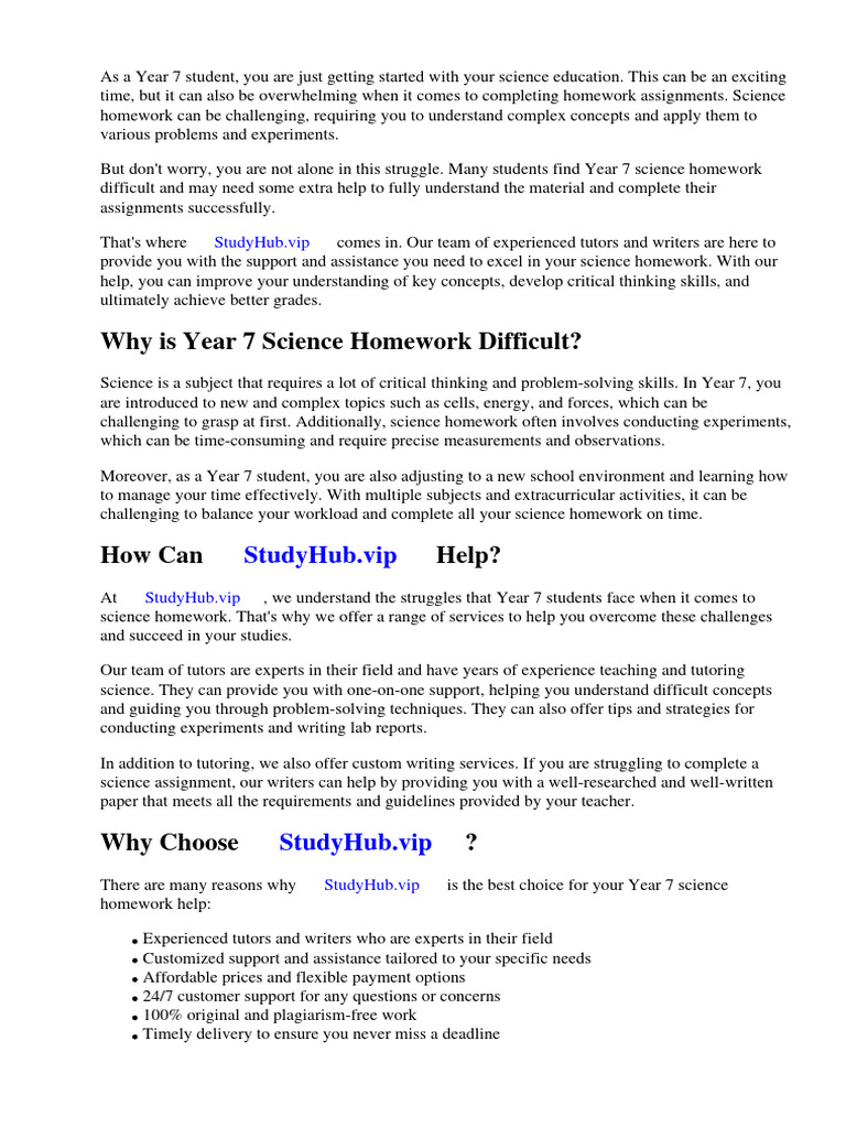 Year 7 Science Homework Help | PDF | Worksheet | Lesson Plan