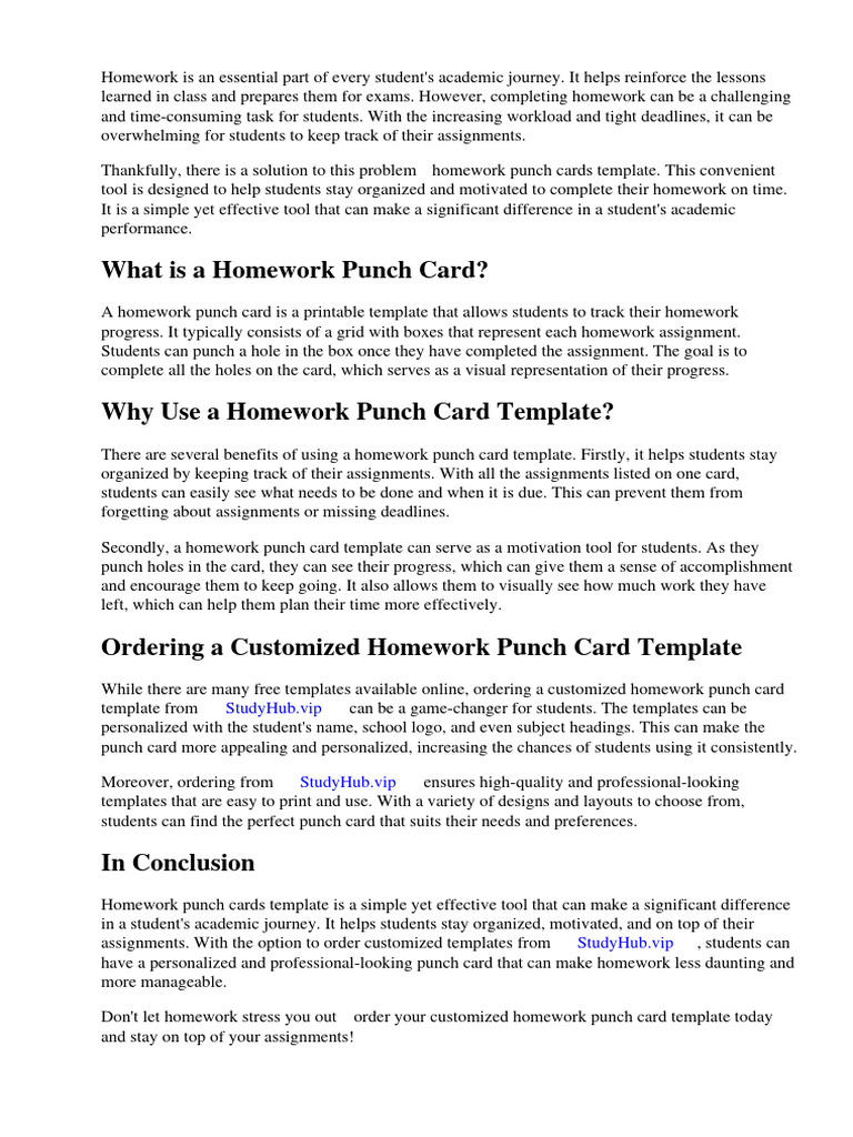Homework Punch Cards Template | PDF | Homework | Incentive
