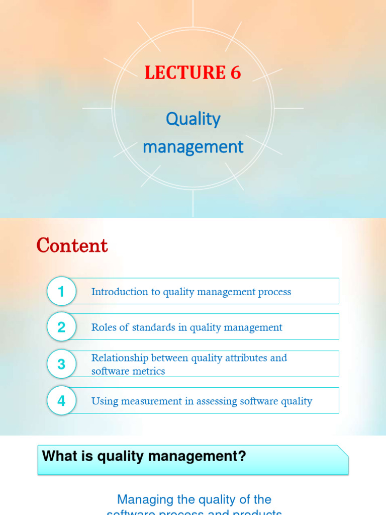 Lecture 6 - Quality Management | PDF | Software Quality | Reliability Engineering