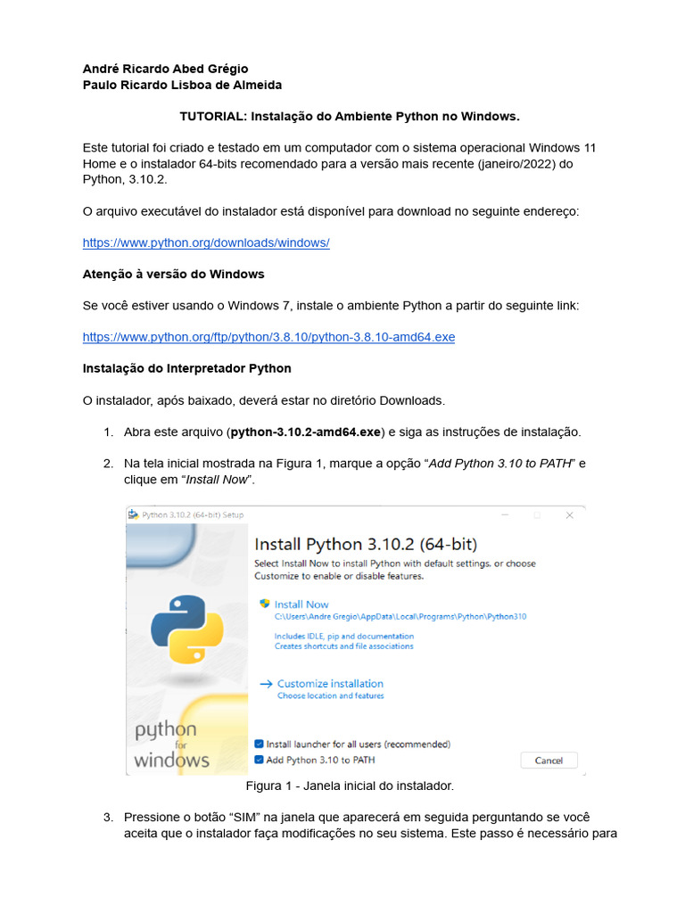 Modulo 1 Tutorial01 Python3 Windows | Download grátis PDF | Microsoft Windows | Python ...