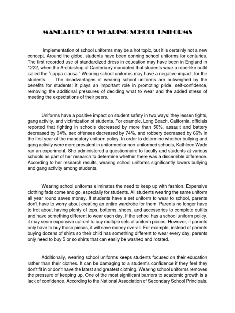 MANDATORY-OF-WEARING-SCHOOL-UNIFORMS Debate | PDF | Social Psychology