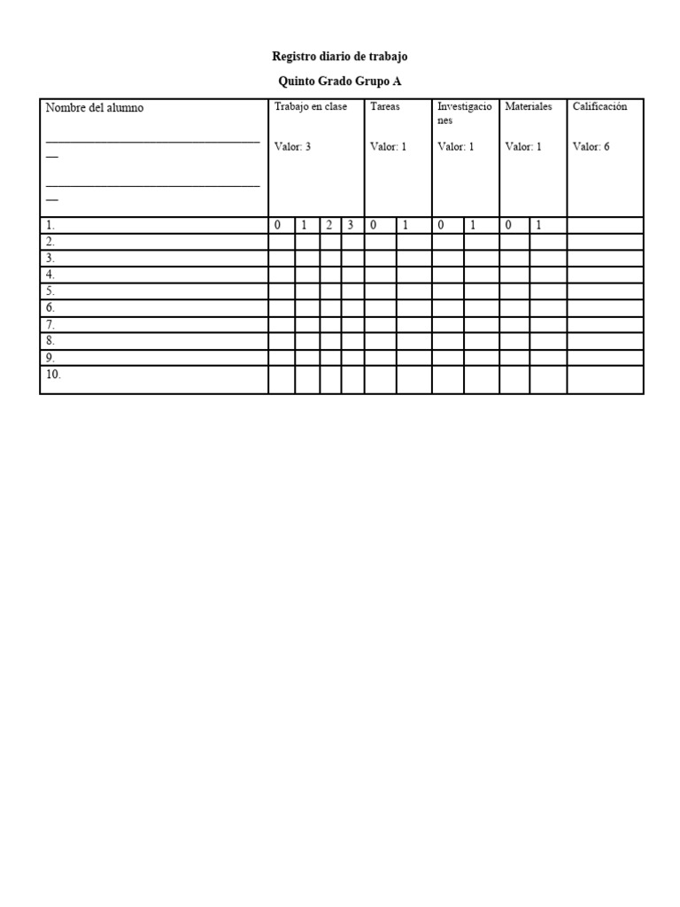Registro Diario de Trabajo Quinto Grado | PDF