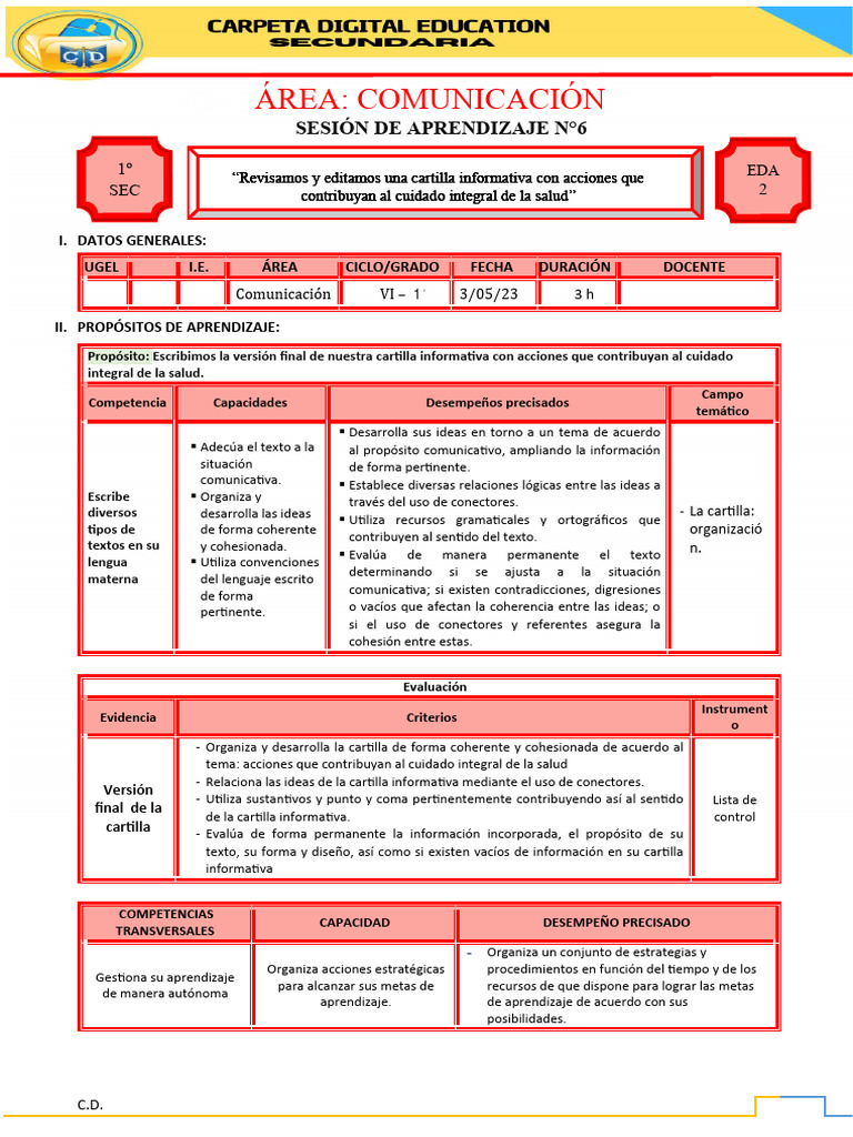 1° Sesión de Aprendizaje Sesión6-Sem.3-Exp.2 | PDF | Aprendizaje | Enseñando