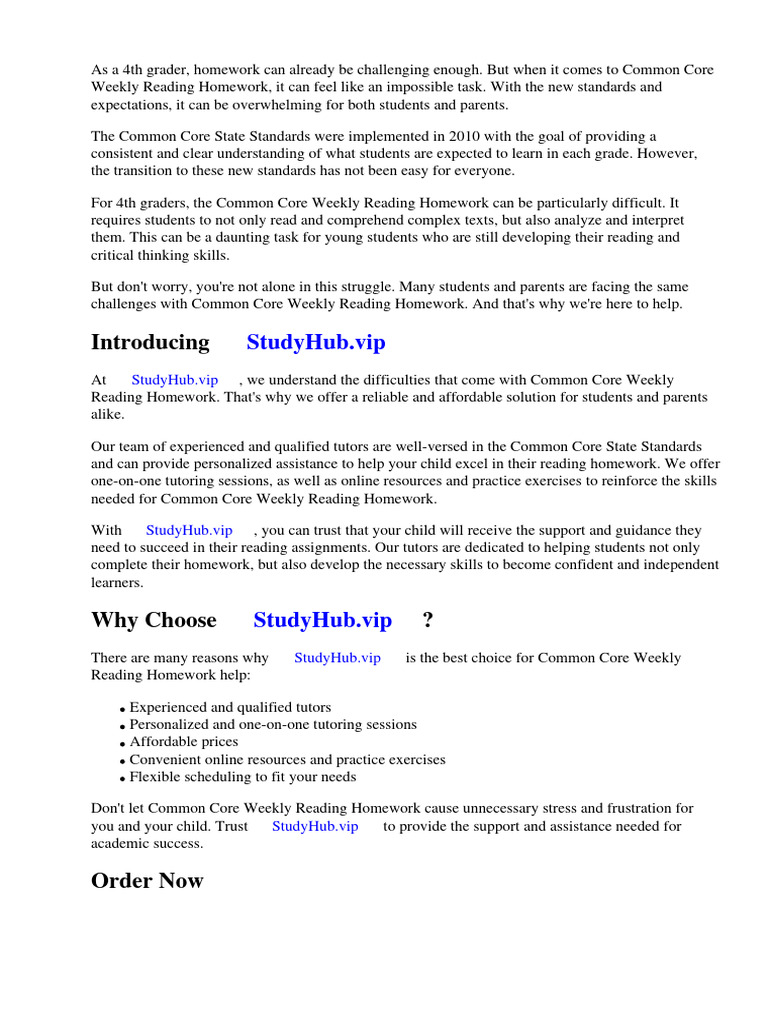 Common Core Weekly Reading Homework 4th Grade | PDF | Homework | Safari ...