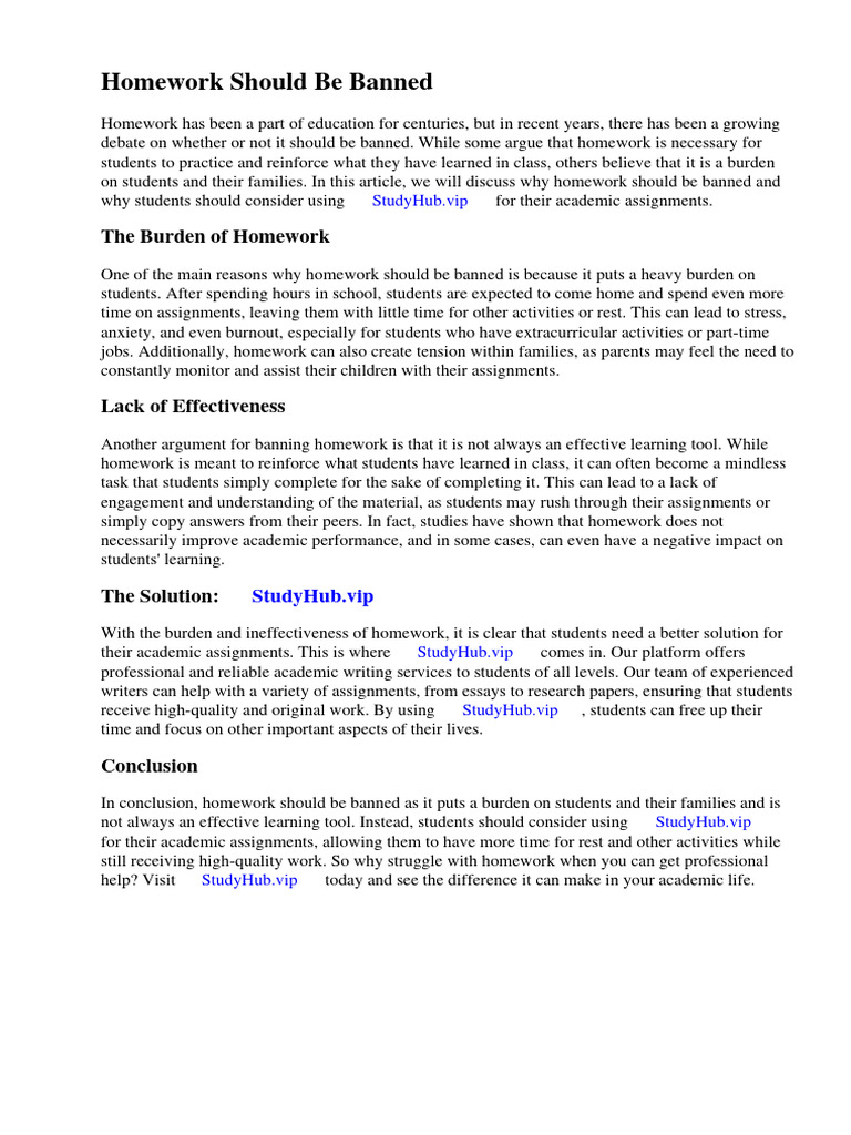 Discussion Text Homework Should Be Banned | PDF | Homework | Learning