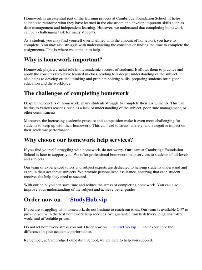 Homework Help for Cambridge Students | PDF | Homework | University Of ...
