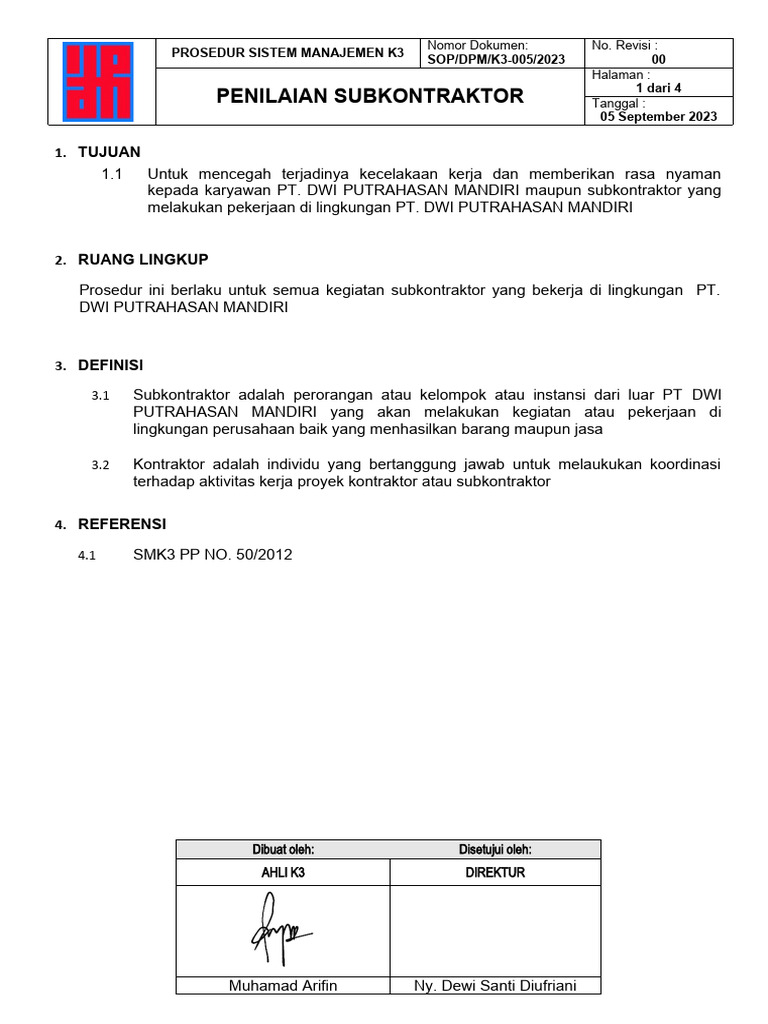 SOP Penilaian Subkontraktor | PDF | Teknologi & Rekayasa