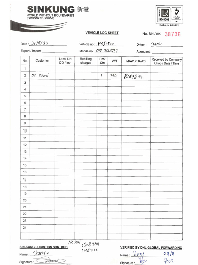 B167834 - PNJ 1500 LOG SHEET | PDF