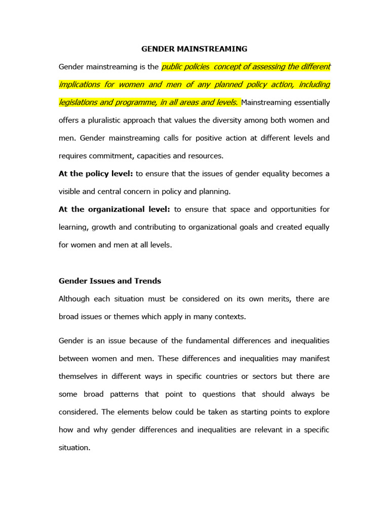 Lecture Npte Gender Mainstreaming | PDF | Gender Mainstreaming | Gender