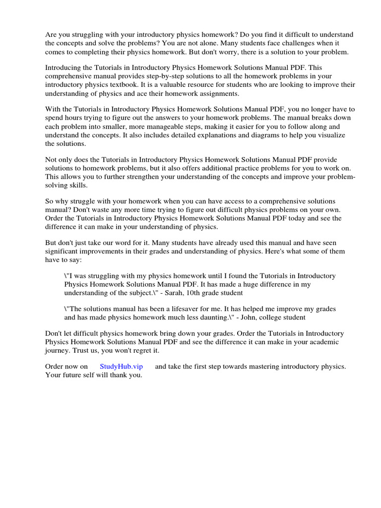 Tutorials in Introductory Physics Homework Solutions Manual PDF | PDF | Pay Pal | E Bay