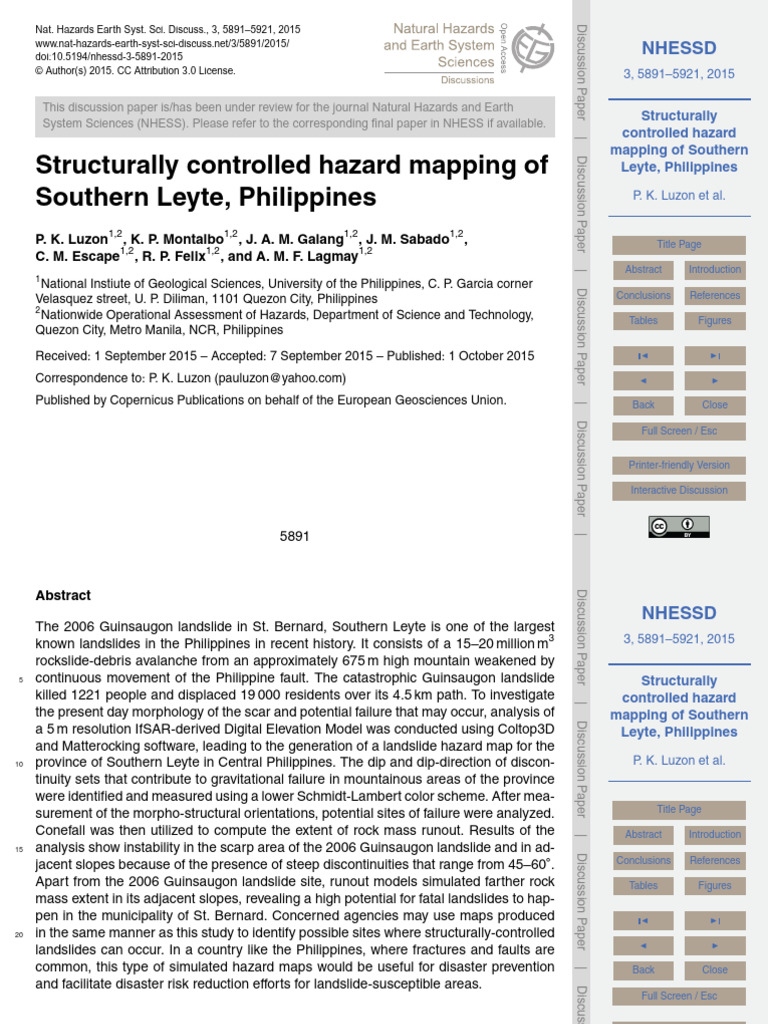 Structurally Controlled Hazard Mapping o | PDF | Landslide | Geology