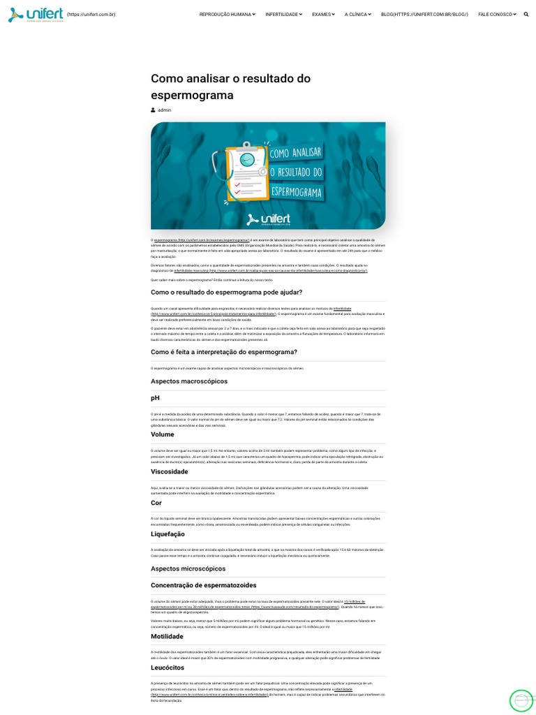 Como Analisar o Resultado Do Espermograma - Unifert - Reprodução Humana ...
