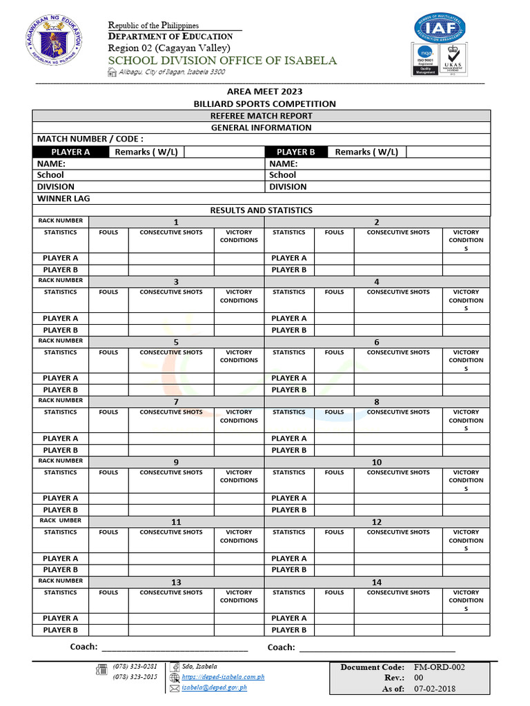 Scoresheet Billiard Isabela New | PDF | Indoor Sports | Ball Games