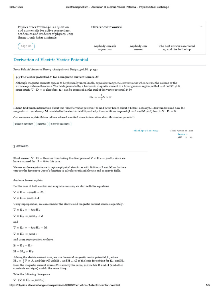 Ref2 - 不錯 - electromagnetism - Derivation of Electric Vector Potential - Physics Stack Exchange ...