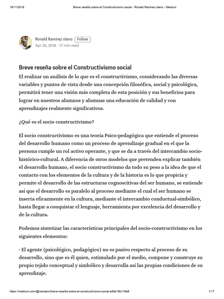 Breve Reseña Sobre El Constructivismo Social - Ronald Ramirez Olano - Medium | PDF ...