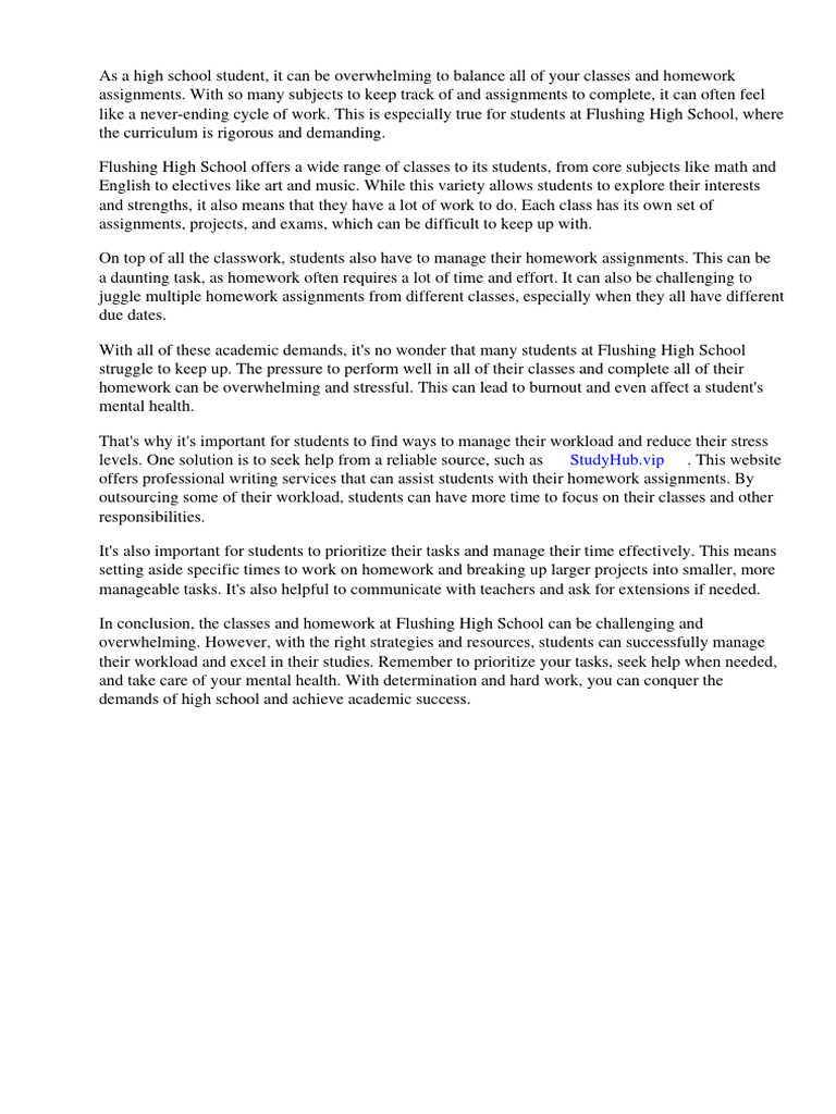 Flushing High School Homework Challenges | PDF | Homework | Teachers