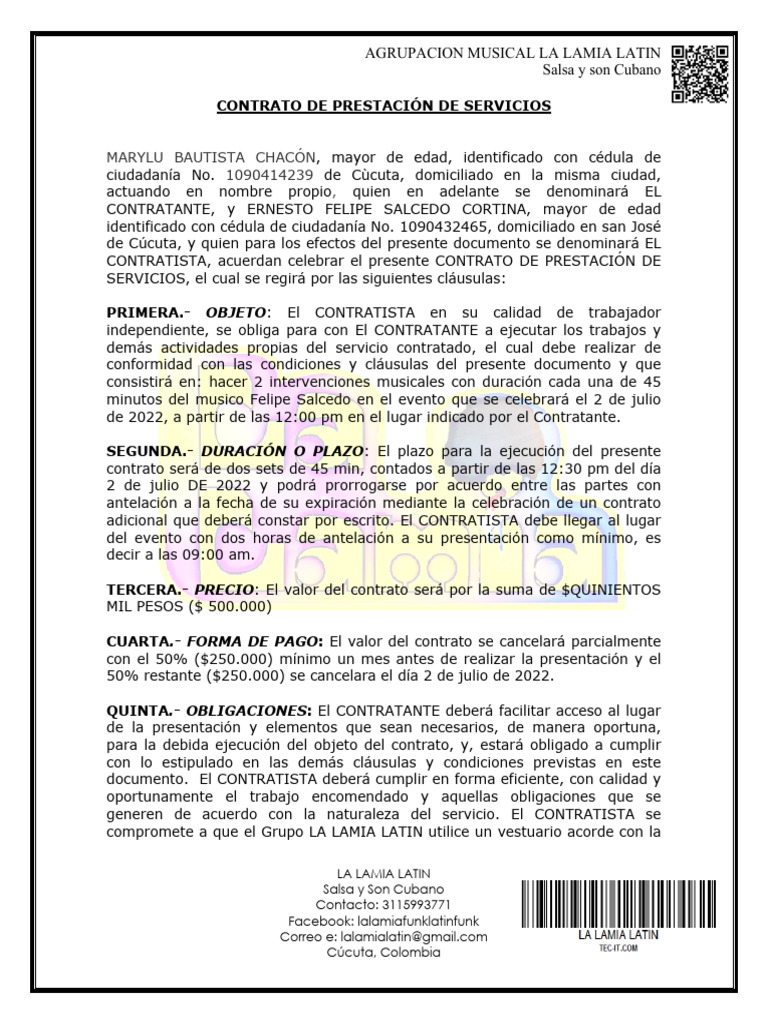 Contrato Matrimonio 2 de Julio 2022 | PDF