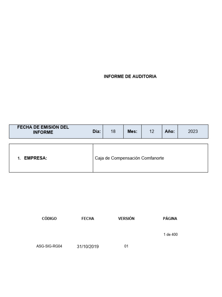 Asg-Sig - RG04 Informe de Auditoría Comfanorte Final | PDF | Auditoría