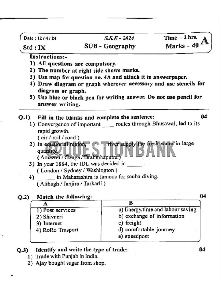 Geography 9th 2nd semester exam questions paper ?? | PDF
