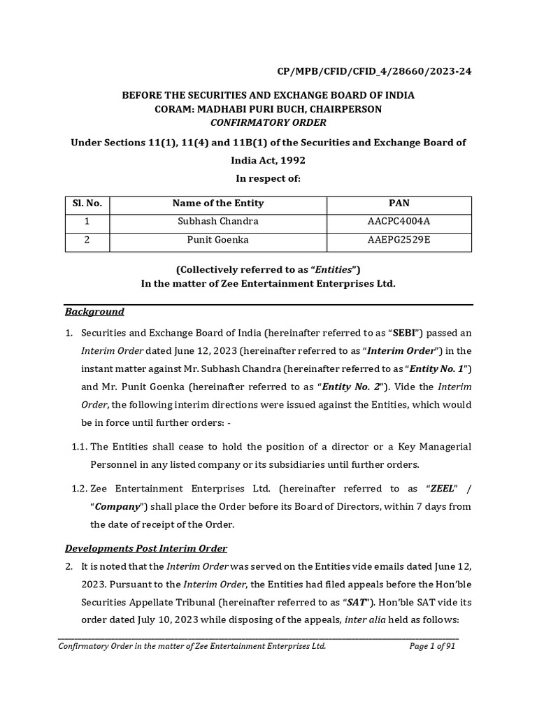 Sebi Order August 14(revised order) | PDF
