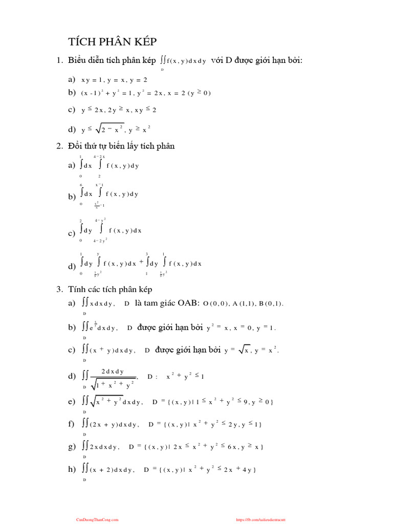 Giai Tich 2 Bai Tap Tich Phan Kep (Cuuduongthancong - Com) | PDF