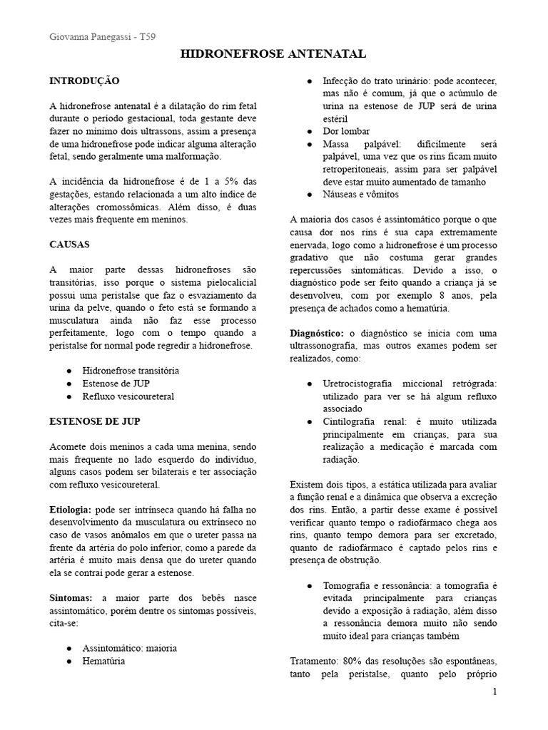 A2. Hidronefrose Antenatal | PDF | Infecção do trato urinário | Rim