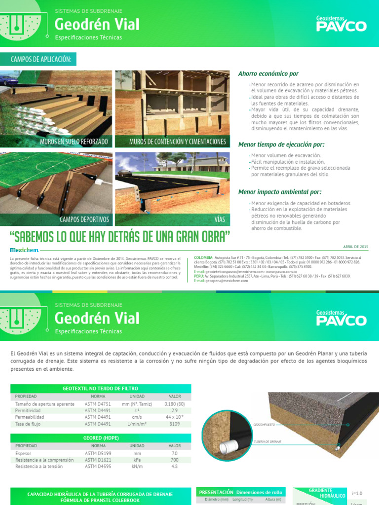 Geodrén Vial: Especificaciones Técnicas | PDF