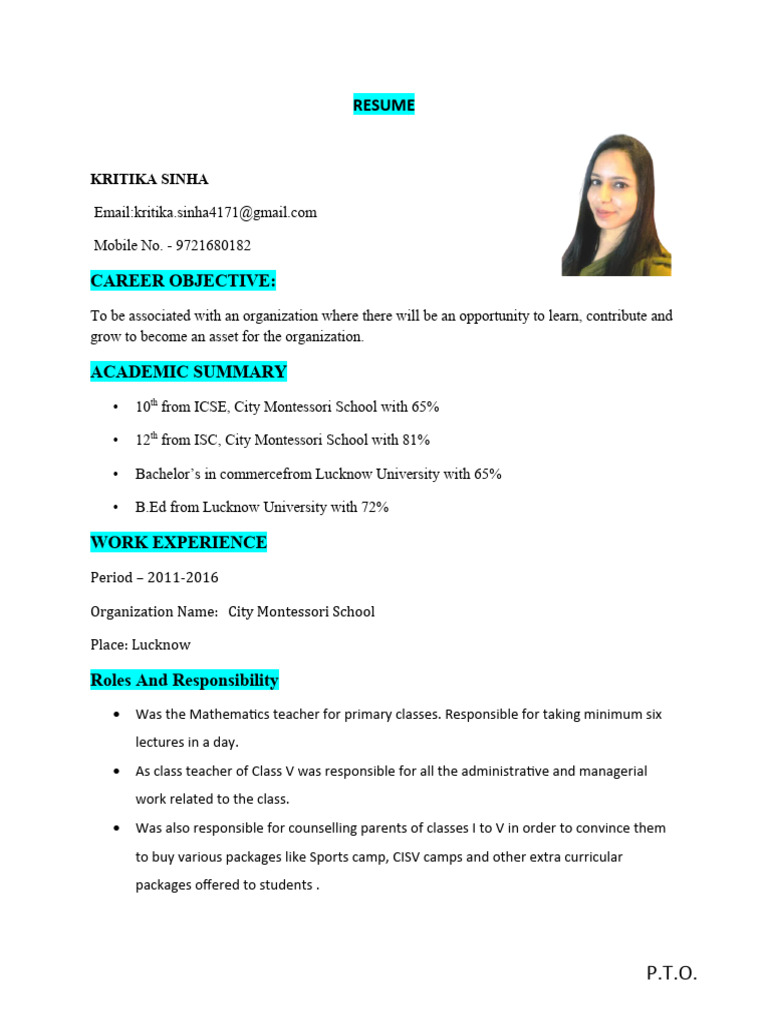 Kritika Sinha Resume 2019 Final | PDF | Human Communication | Learning