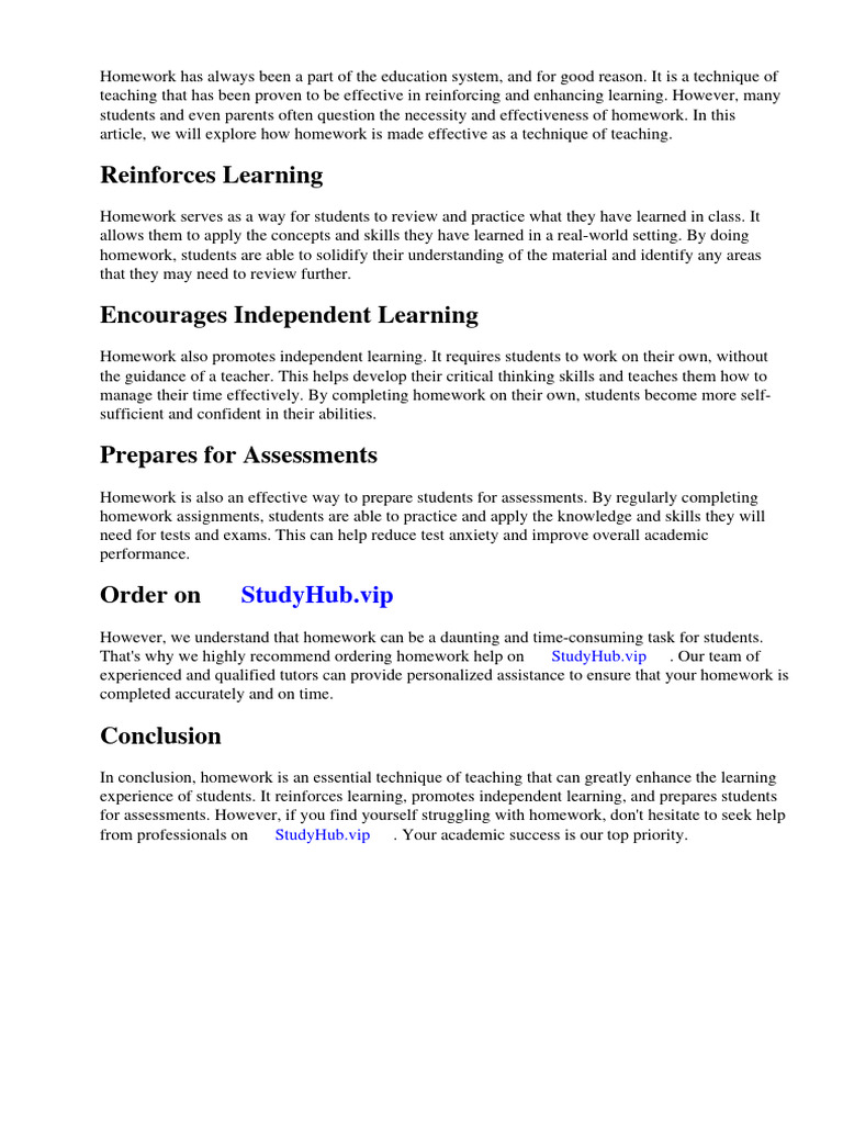 How Is Homework Made Effective As A Technique of Teaching | Download ...