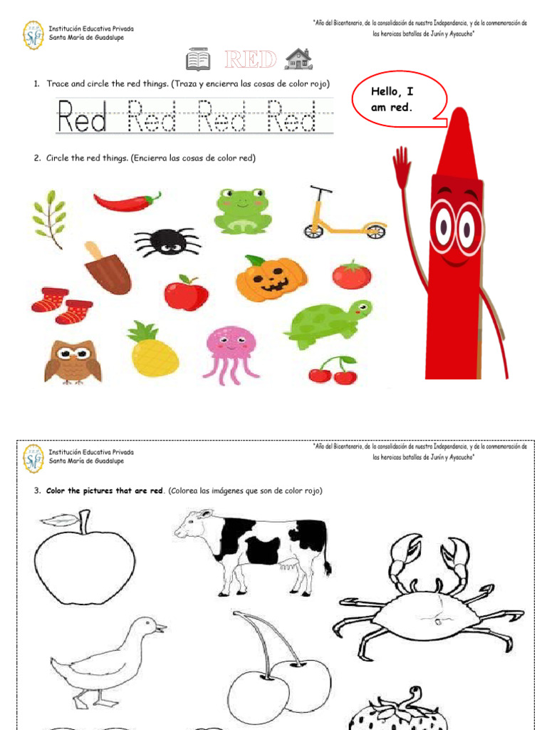Actividades educativas sobre el color rojo | PDF