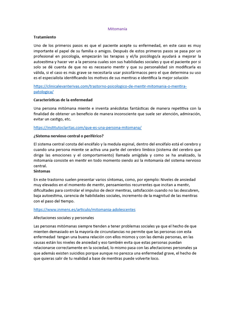 Mitomanía Investigación | PDF | Ansiedad | Cerebro