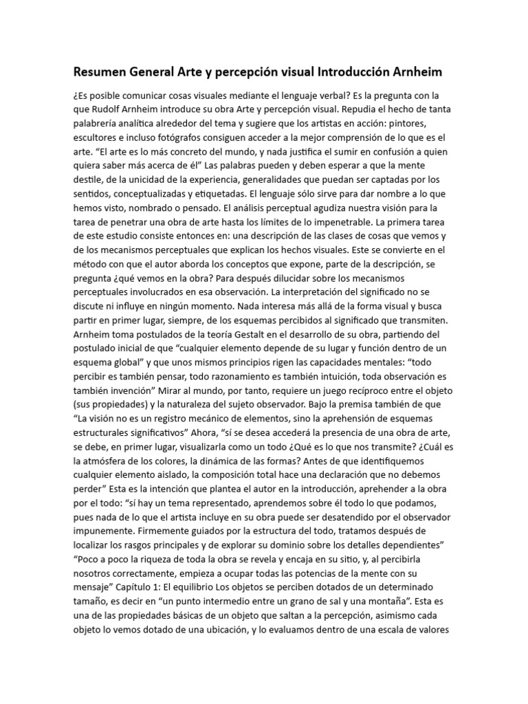 Resumen General Arte y Percepción Visual Introducción Arnheim | PDF ...
