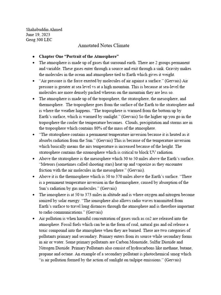 Annotated Notes | PDF | Atmosphere Of Earth | Atmosphere