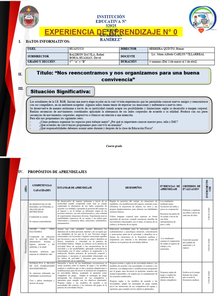 EXPERIENCIA DE APRENDIZAJE 4 Grado | PDF | Aprendizaje