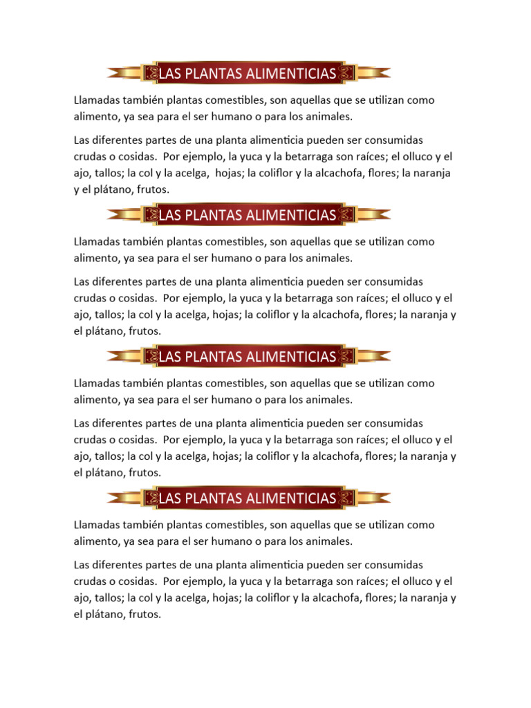 Partes Comestibles de Plantas | PDF | Hogar, jardinería y bricolaje ...