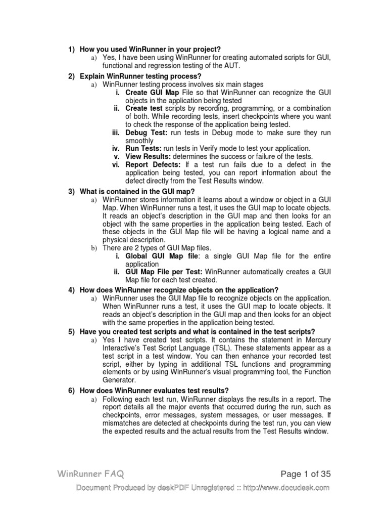 WinRunner FAQ's | PDF
