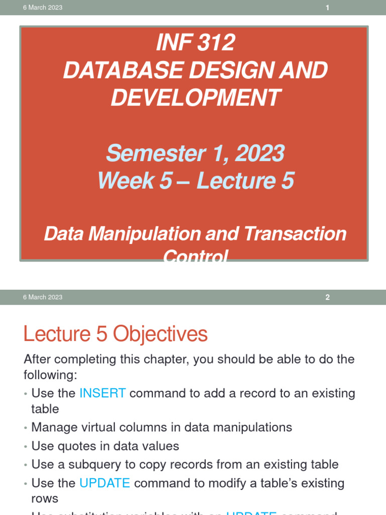 Lecture_05_S1_2023 | PDF | Sql | Database Transaction