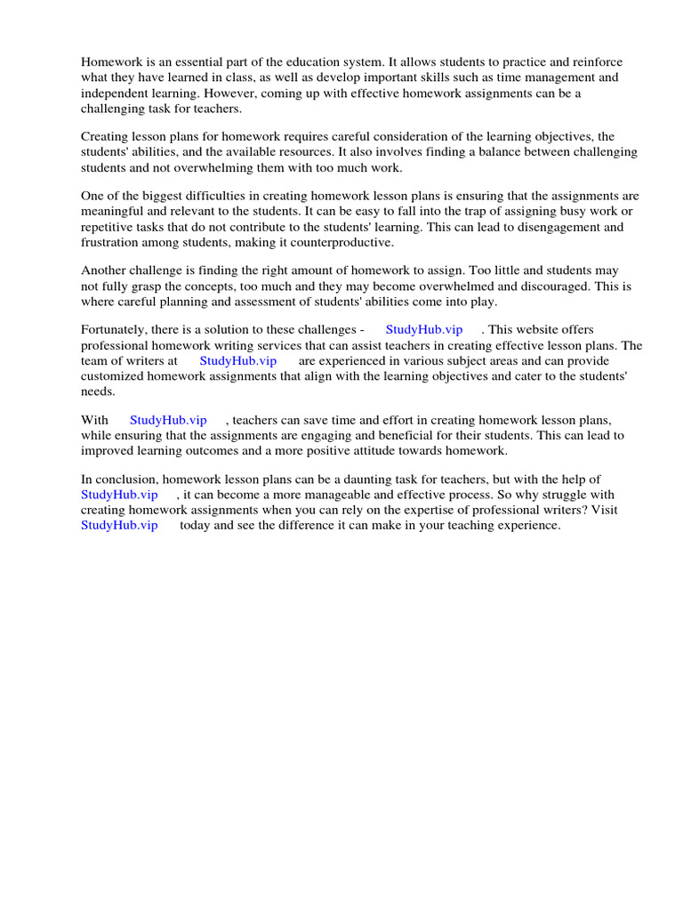 Homework Lesson Plans | PDF | Lesson Plan | Homework Homework Lesson Plans | PDF | Lesson Plan | Homework