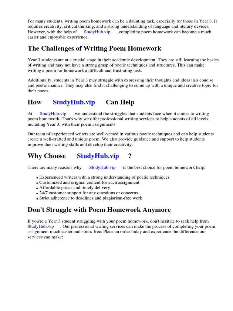 Poem Homework Year 3 | PDF | Poetry | Thought