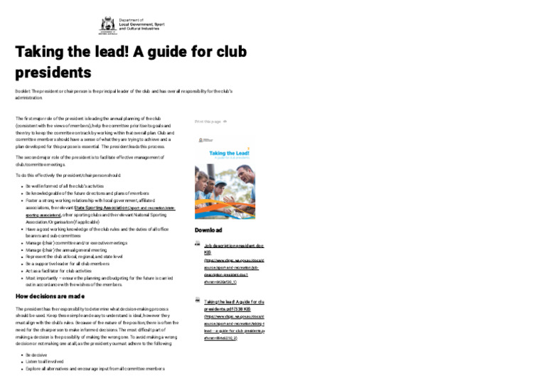 Taking the Lead! a Guide for Club Presidents | PDF | Committee
