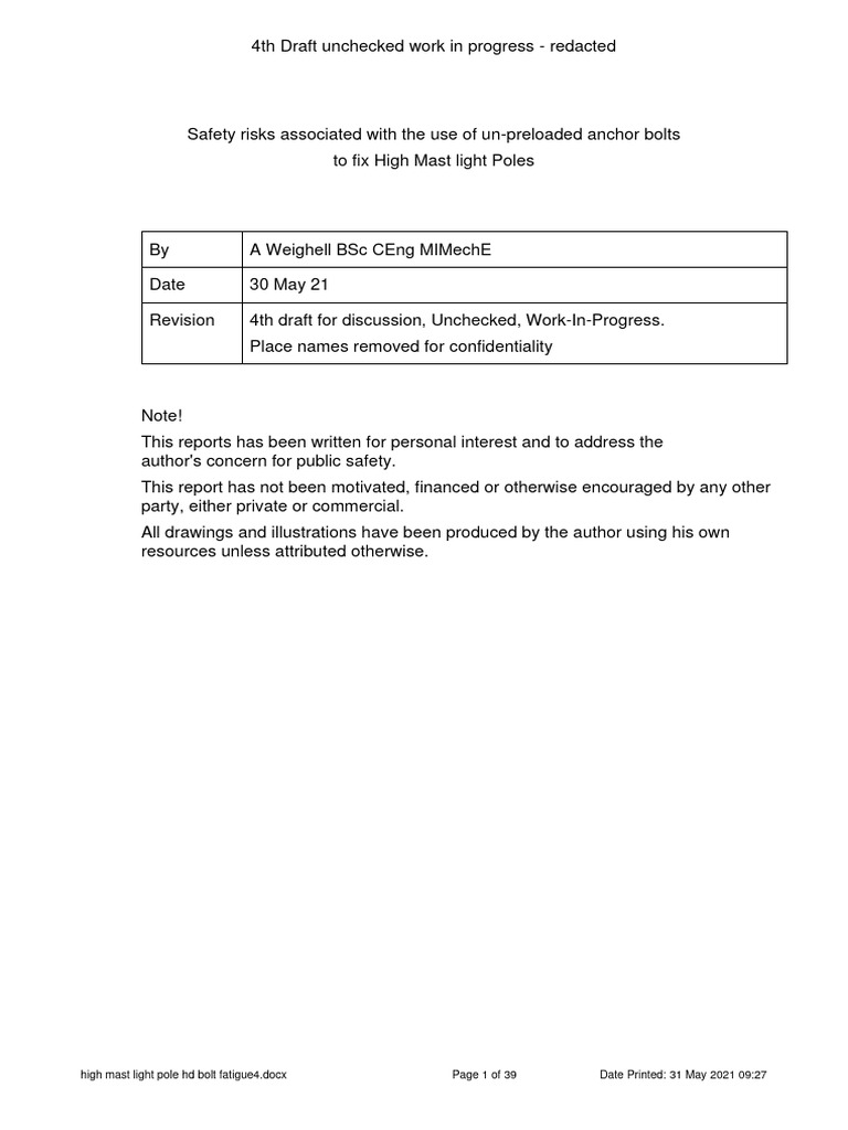 High Mast Light Pole HD Bolt Fatigue4 | PDF | Fatigue (Material ...