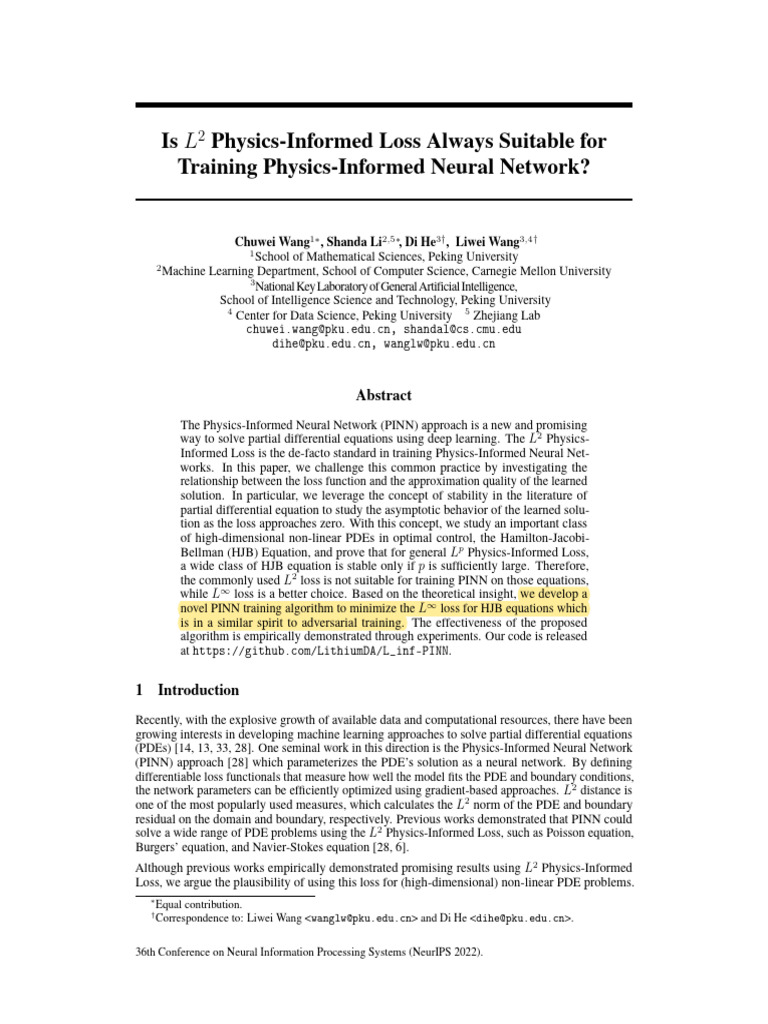 NeurIPS 2022 Is l2 Physics Informed Loss Always Suitable For Training Physics Informed Neural ...