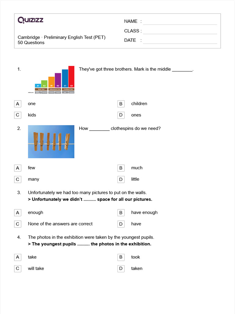 Cambridge PET Sample Test Questions | PDF