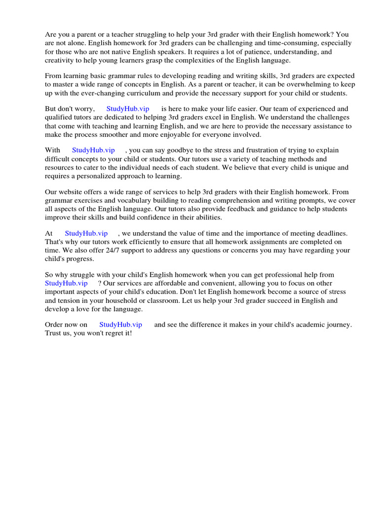 English Homework For 3rd Graders | PDF | Reading Comprehension | Worksheet