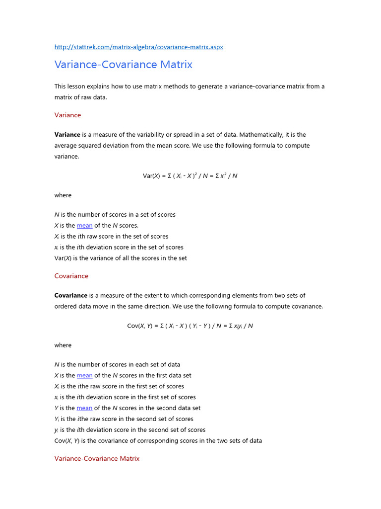 Matrix de Covarianza | PDF | Variance | Covariance Matrix