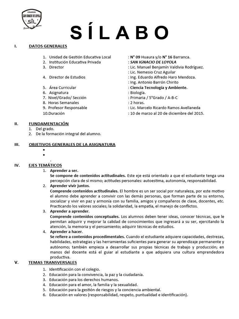 MODELO DE SILABO 2015-HB (1) | PDF | Evaluación | Biología Celular)