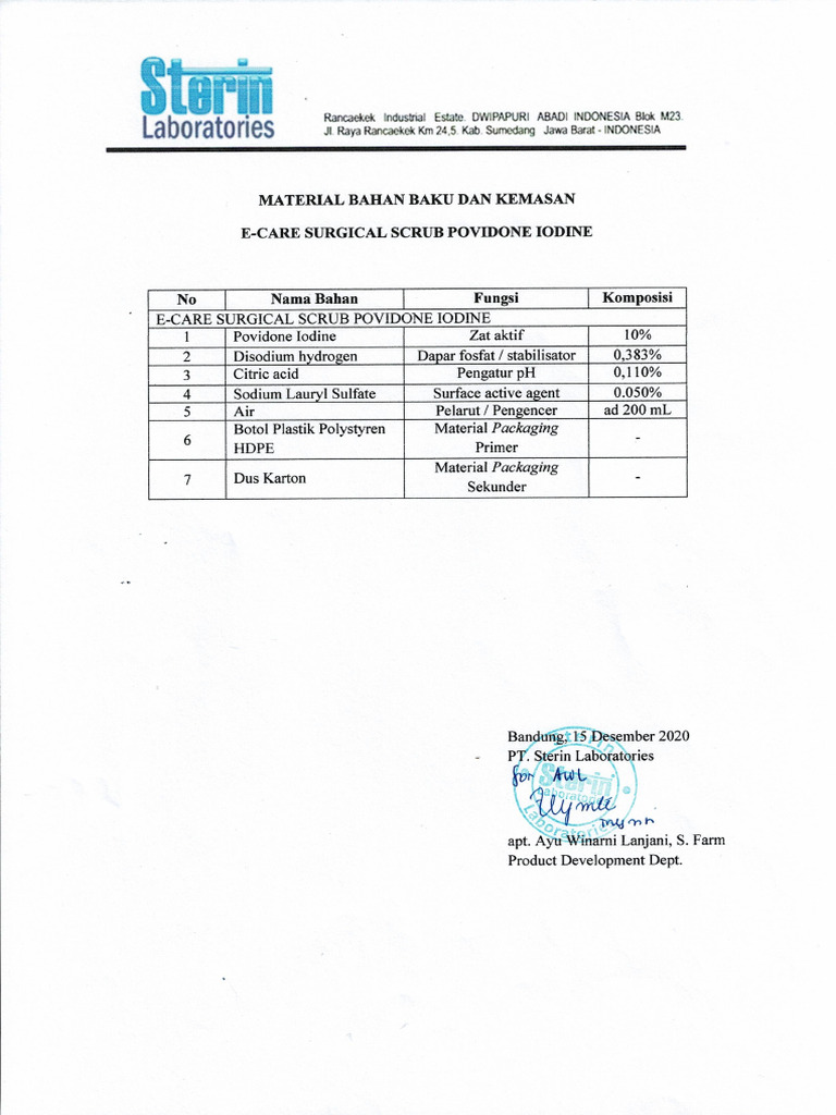 MSDS E-CARE SURGICAL SCRUB POVIDONE IODINE | PDF