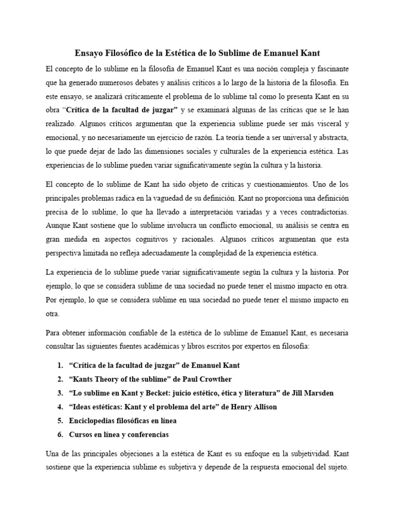 Ensayo Filosófico de La Estética de Lo Sublime de Emanuel Kant Gabriela Mishell Villatoro Rivas ...