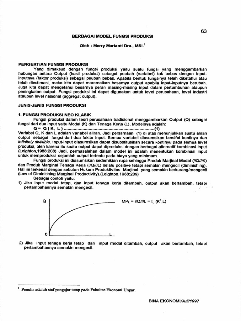 ID Berbagai Model Fungsi Produksi | PDF