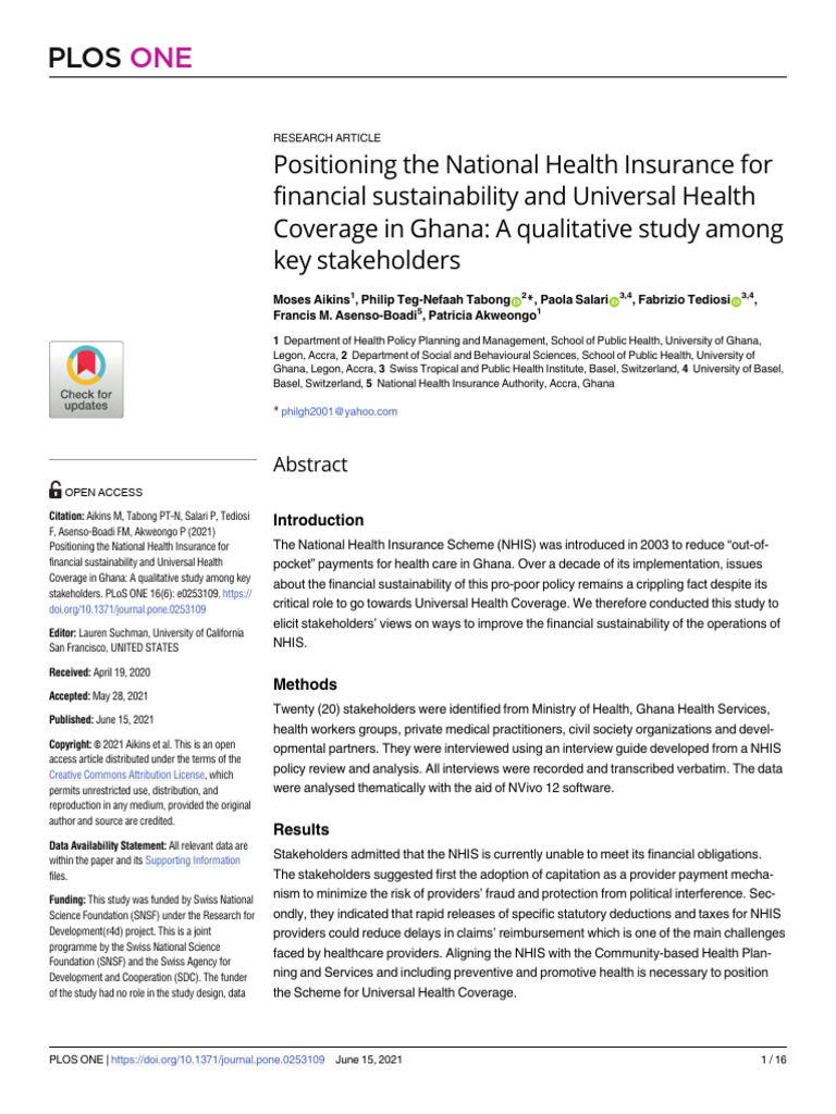 Aikens - 2020 - Positioning The NHIS | PDF | Universal Health Care | Taxes